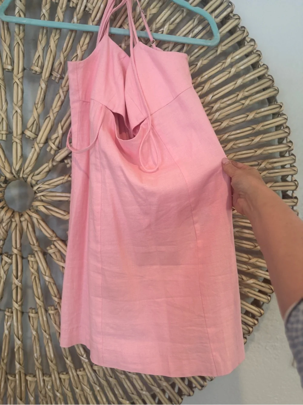 NBD | Dresses | Nbd Pink Spaghetti Strap Mini Dress With Front Cutout ...